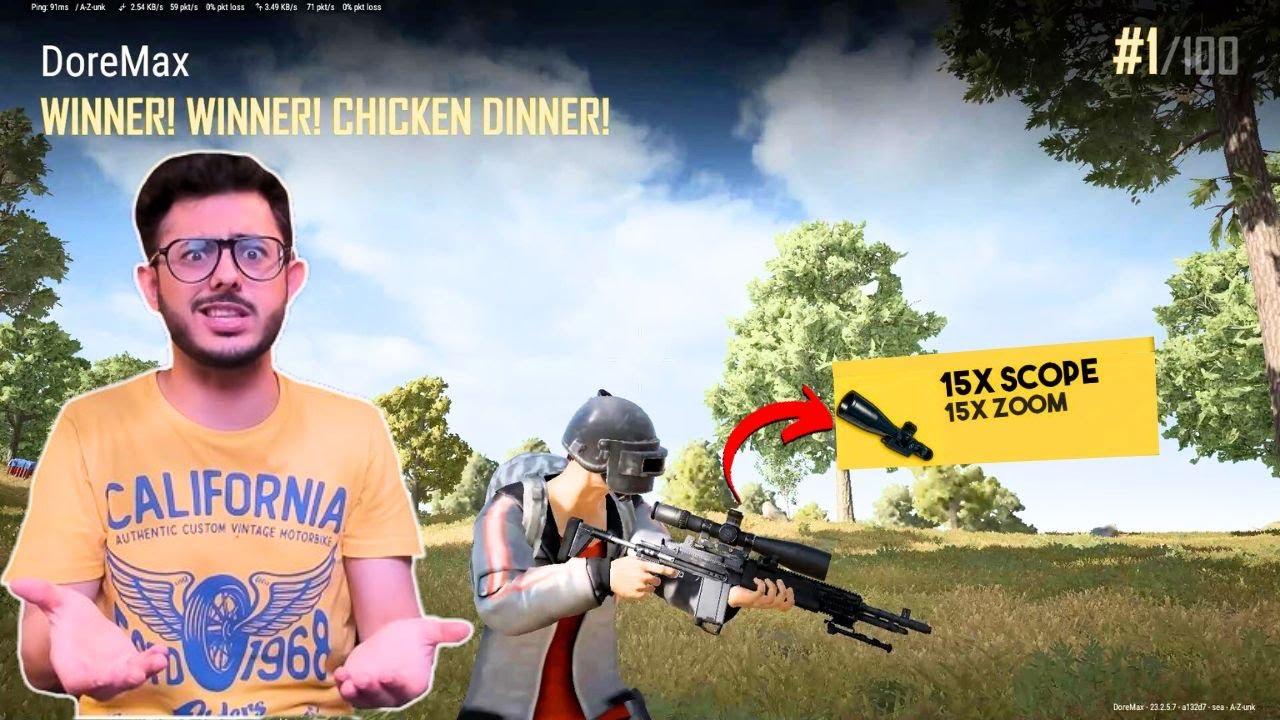 1ST WINNER WINNER CHICKEN DINNER IN PUBG PC WITH 15x SCOPE | DOREMAX ...