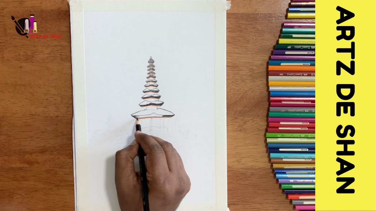 Color pencils drawing | Ulun Danu Beratan Temple | Bali - YouTube