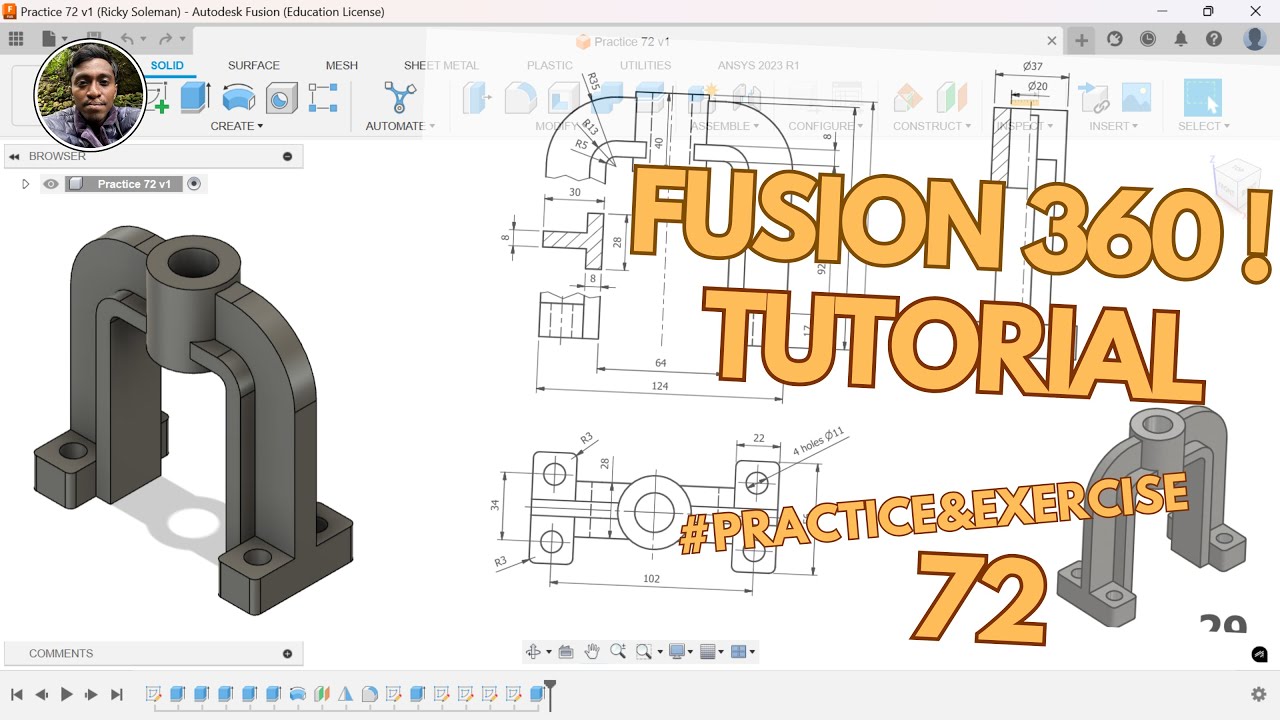 FUSION 360 DESIGN : STEP BY STEP WITH DRAWING | PRACTICE 72 - YouTube