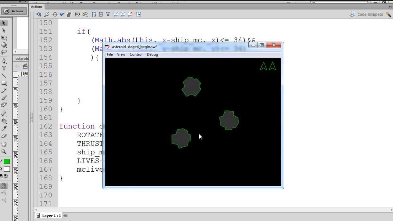 Flash Asteroids Game 10 - Collision Detection 1 - YouTube