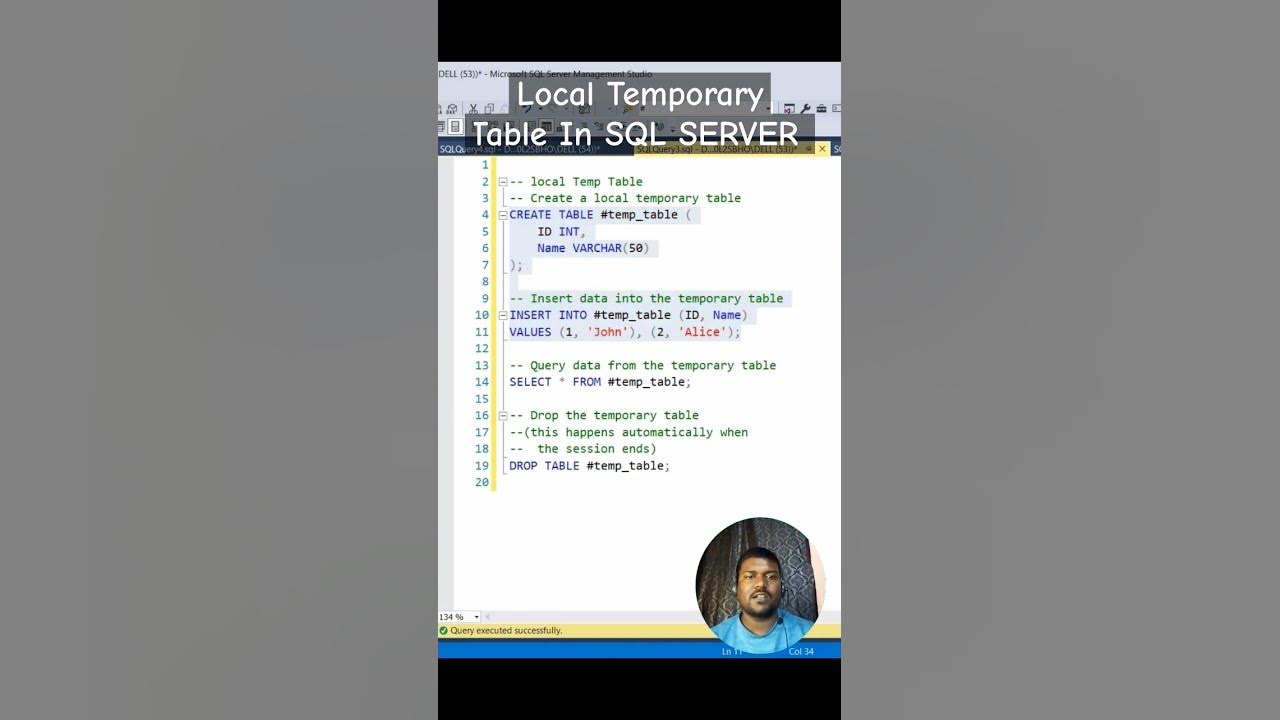 Local Temporary Table In Sql Server Database Sql Dataanalysis Data Coding Youtube