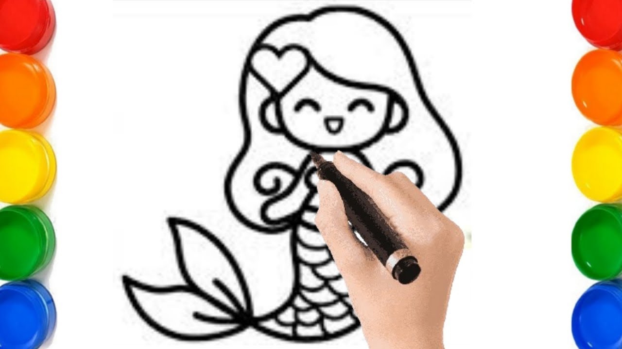 How to draw super Mermaid girl for kids* Cute new Mermaid drawing ...