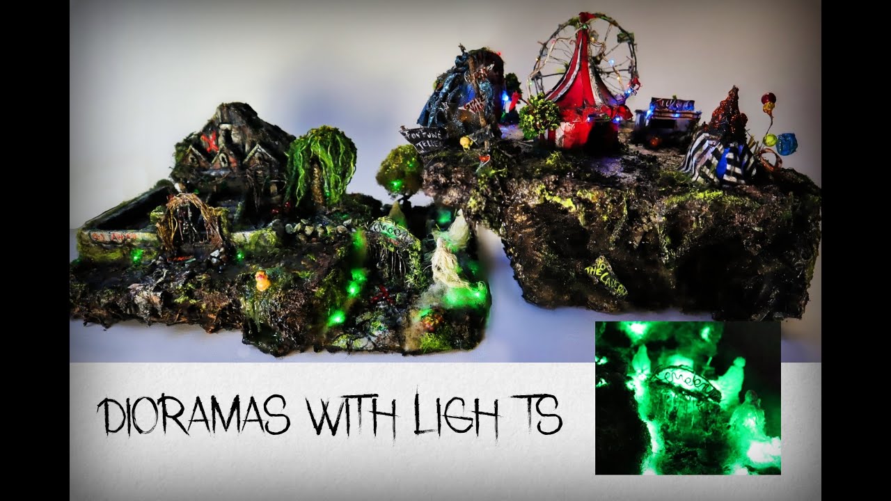 Diorama build with lights. Making miniature worlds. Graveyard, haunted ...