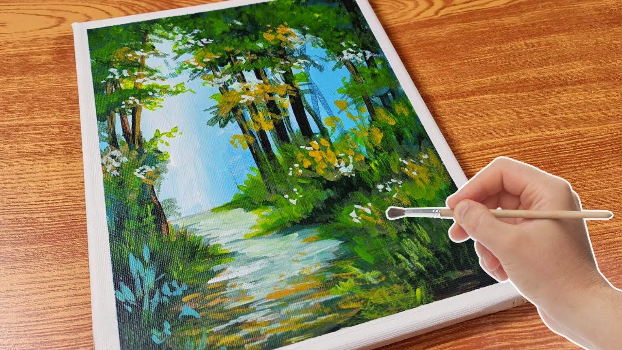 How to Draw a Forest Pathway Painting I Acrylic Painting for Beginners ...
