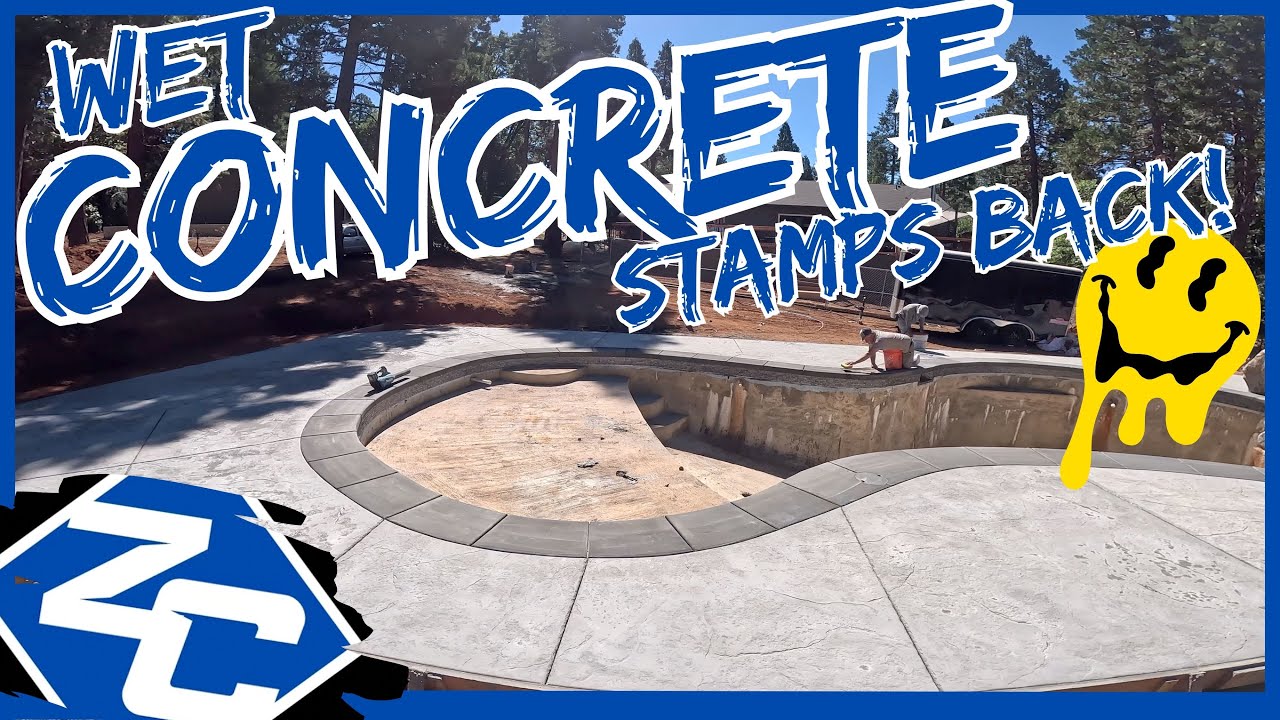 STAMPED CONCRETE! Day 2: Finishing a Pool Deck with Wet Mud - YouTube