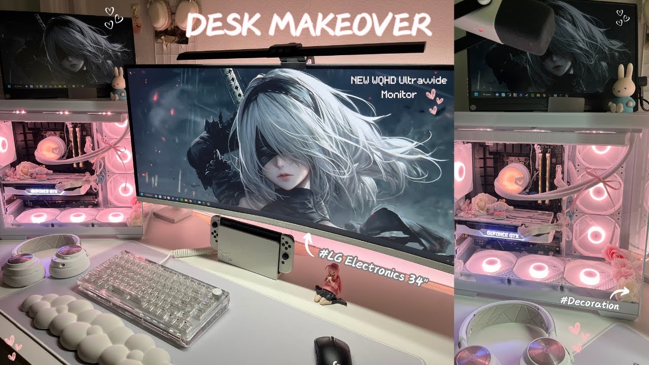 ･ﾟ Aesthetic Gaming setup makeover | New Ultra wide monitor 34" | Infinity Nikki , Ranked TFT 🌼 ...