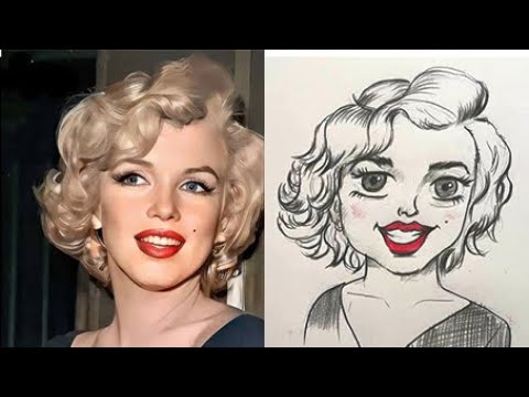 How to drawing portrait merlin monroe cartoon - YouTube