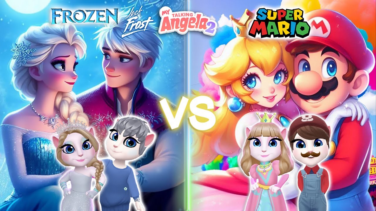 My talking Angela 2 | Elsa and Jack Frost VS Mario and Peach | Family ...
