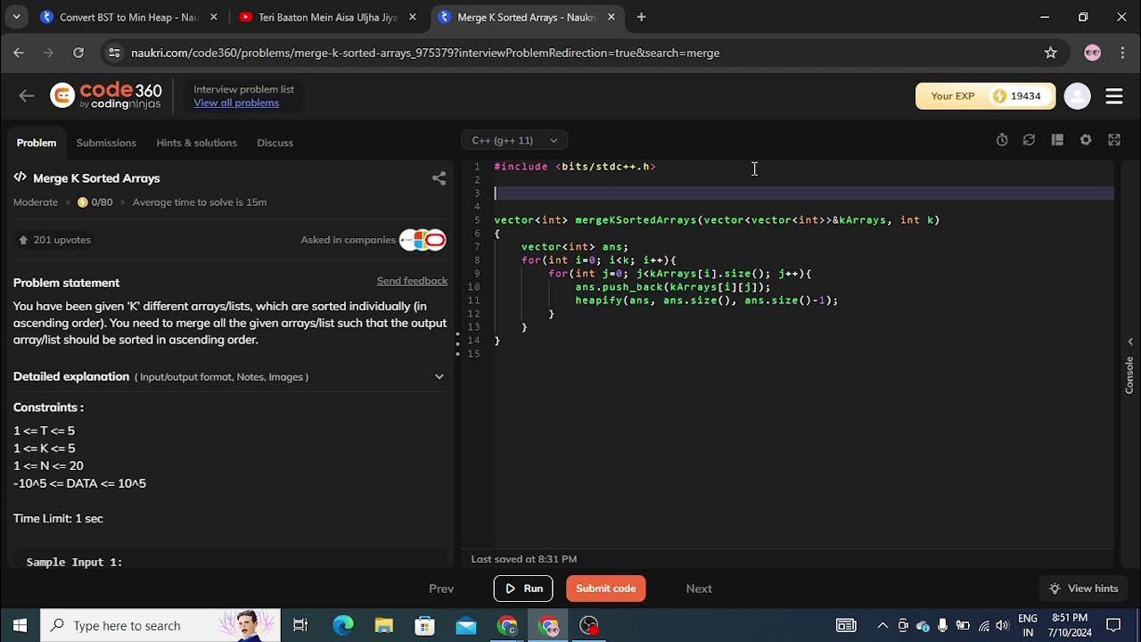 Day 39 | Hard 75 | Slot 1 | Code ToGetHer | 08:15-09:15 | C++ | Binary Search and Heaps - YouTube