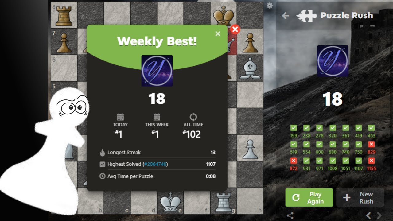 Survival Puzzle Rush 18 levels chess.com - YouTube