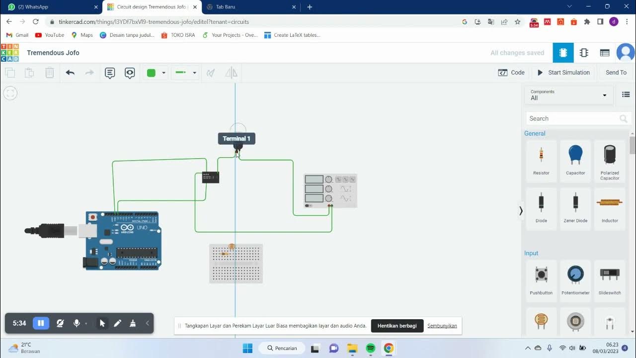 Simulasi arduino menggunakan tinkercad,input analog,output digital - YouTube