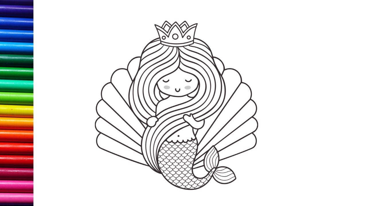How to draw and color Mermaid princess for Kids and toddlers | Mermaid ...