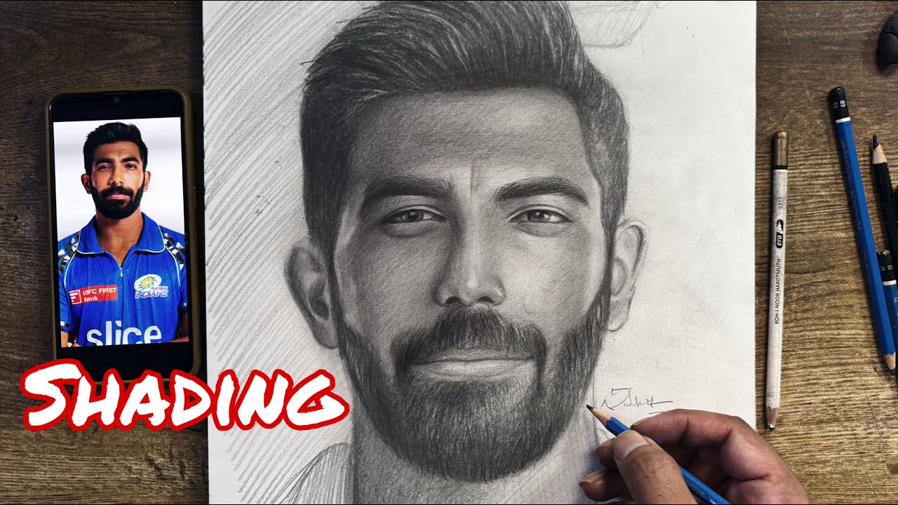 How to to shading of Face | Drawing Jaspreet Bumrah | Part 2 Tutorial ...