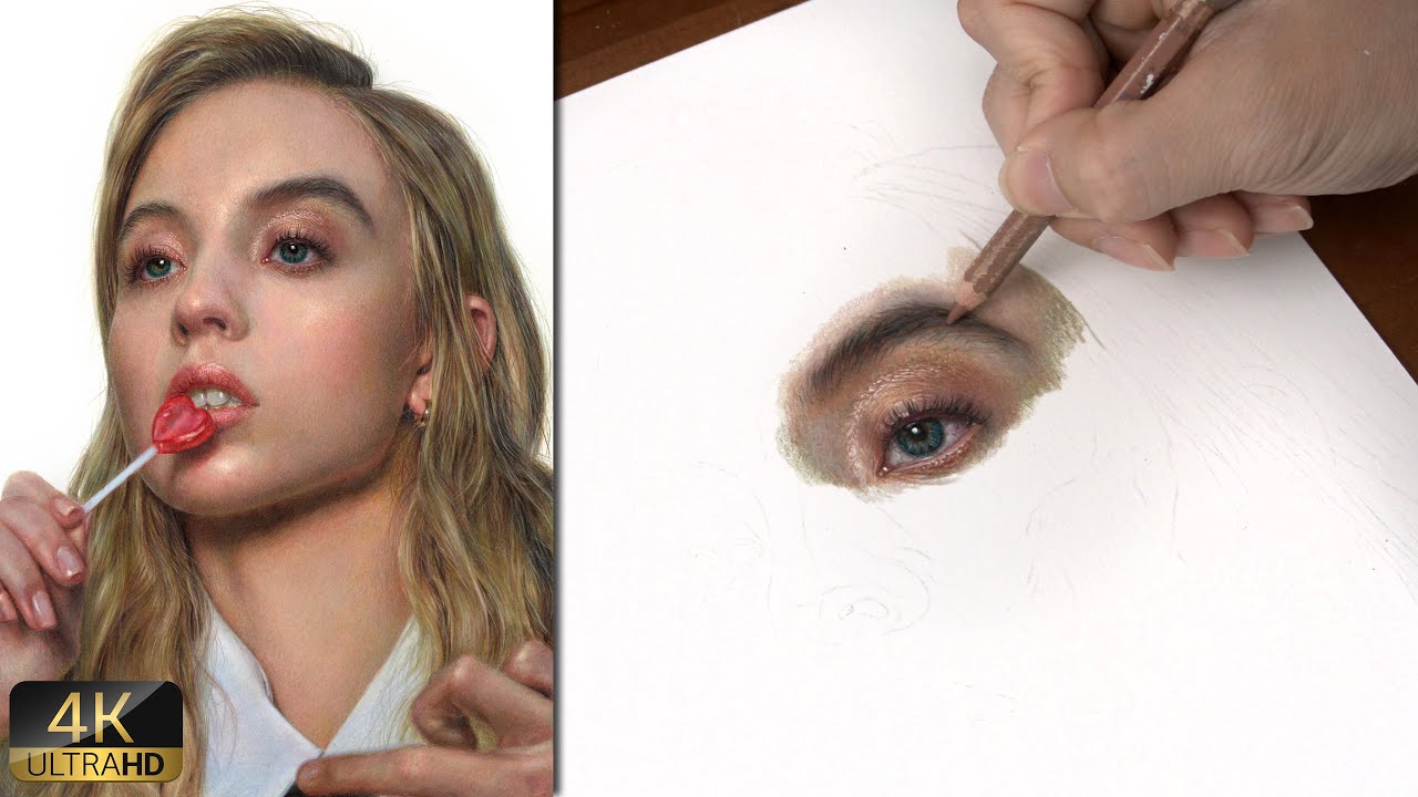 Real Time Drawing Sydney Sweeney in Colored Pencil || Part 1 - YouTube