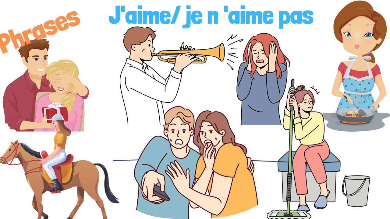 Apprendre des phrases pour s'exprimer facilement en français. j'aime et ...