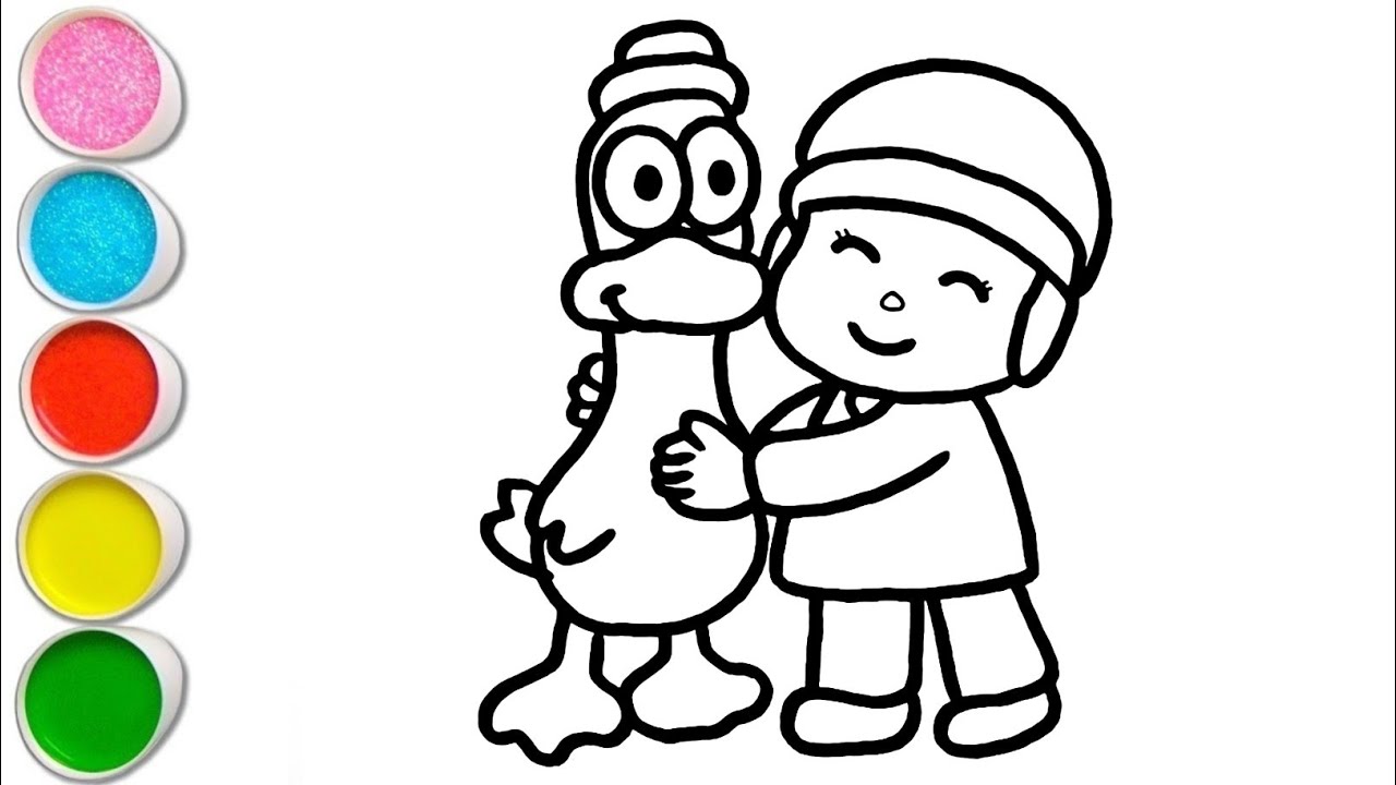 Cute Pato Playing with Pocoyo Drawing, Painting and Coloring For Kids ...
