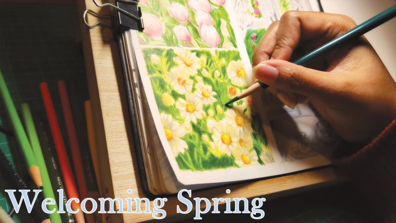 Welcoming Spring🌷 | Draw with me | Colored Pencils - YouTube