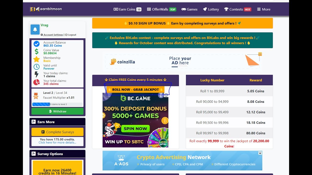GANHE 2 DOLARES EM 5 MINUTOS [EARNBITMOON ULTIMATE FAUCET!] - YouTube