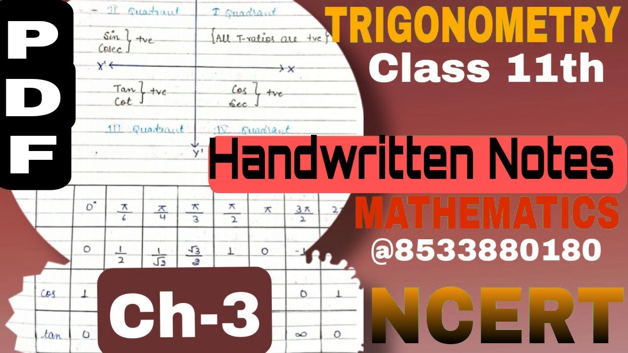 Trigonometry hand written notes pdf class 11 Mathematics Trigonometric ...