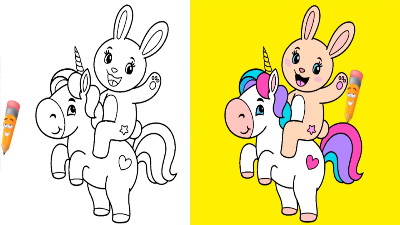Coloring Bunny Riding a Unicorn | Coloring for Kids - YouTube