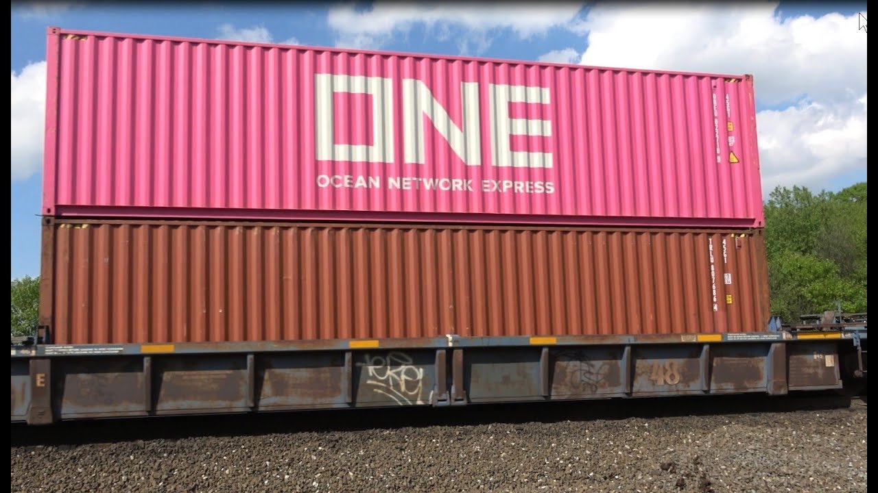 A few pink one containers (ocean network express) @ Bennington 4K - YouTube