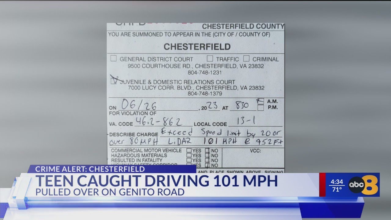 17-year-old caught driving 101 MPH on Genito Road in Chesterfield - YouTube