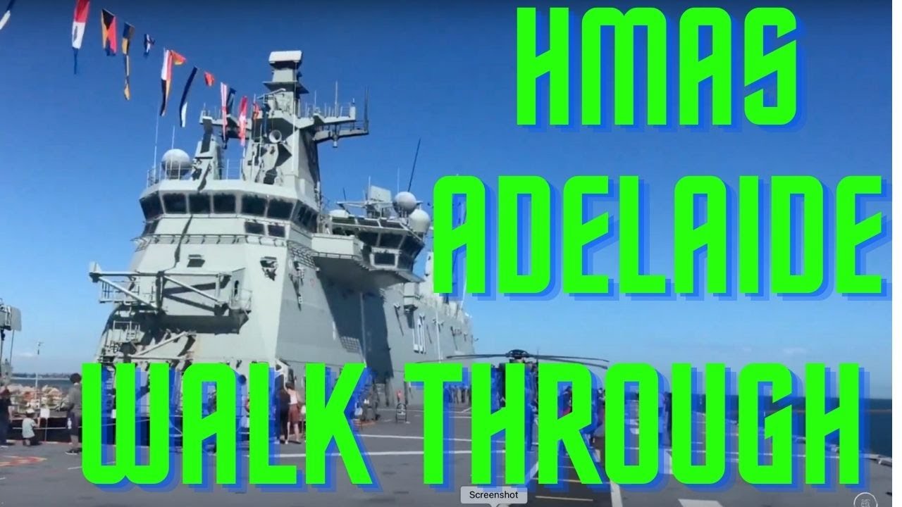 Tour of HMAS Adelaide navy war ship POV with army & navy tank and ...