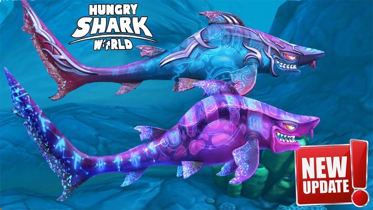 Hungry Shark World - New Update - DARK MAGIC SHARK VS BALDR SHARK ...