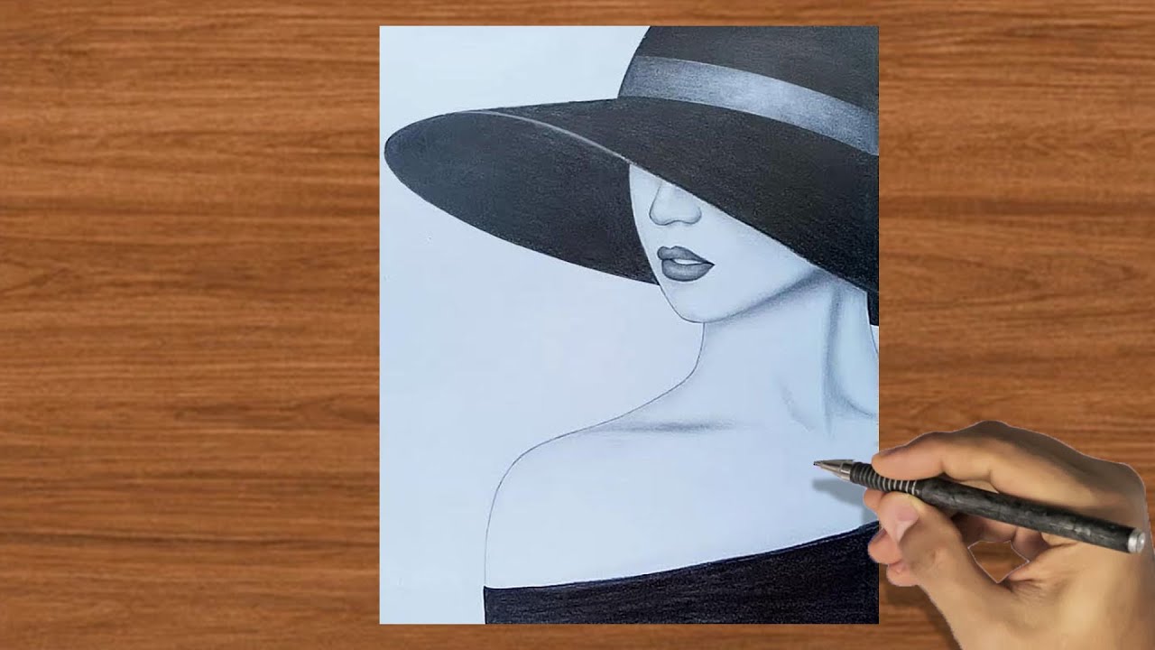 How to draw lady with a hat for beginners | Very Easy Drawing | Pencil ...