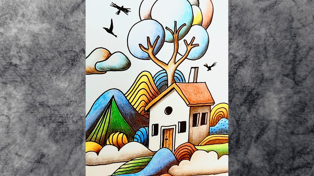 3D Abstract House Drawing with Colored Pencils and Ink / Minimalistic ...