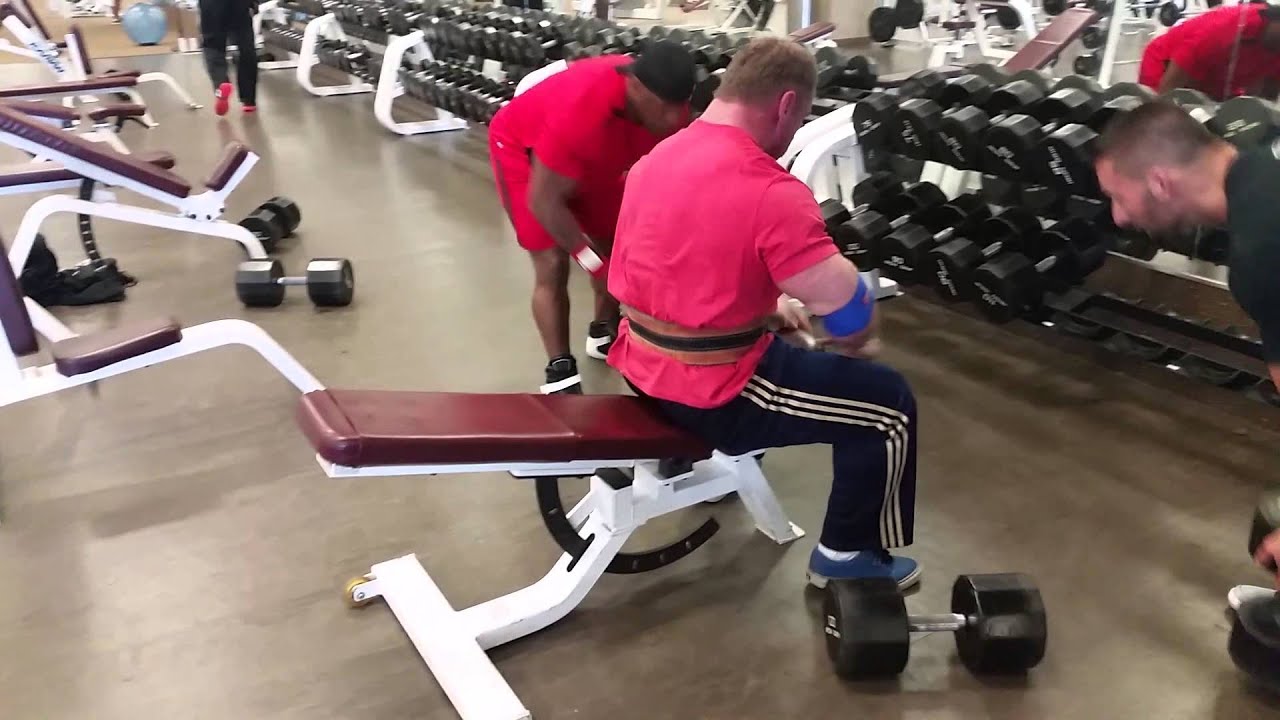 Dumbell press drop set with slow eccentric - YouTube