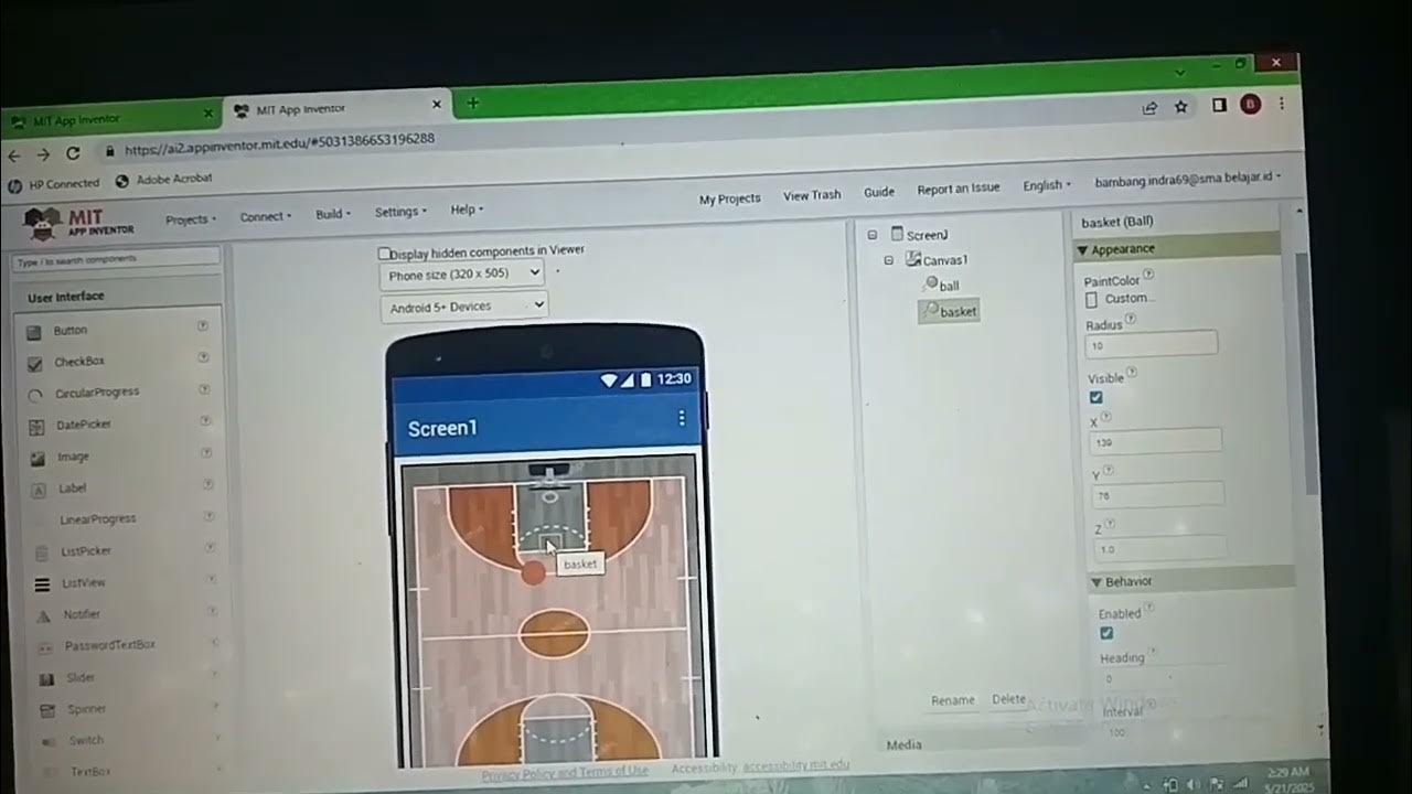 tugas informatika membuat game dari mit app inventor membuat game bola basket klompok 3 - YouTube