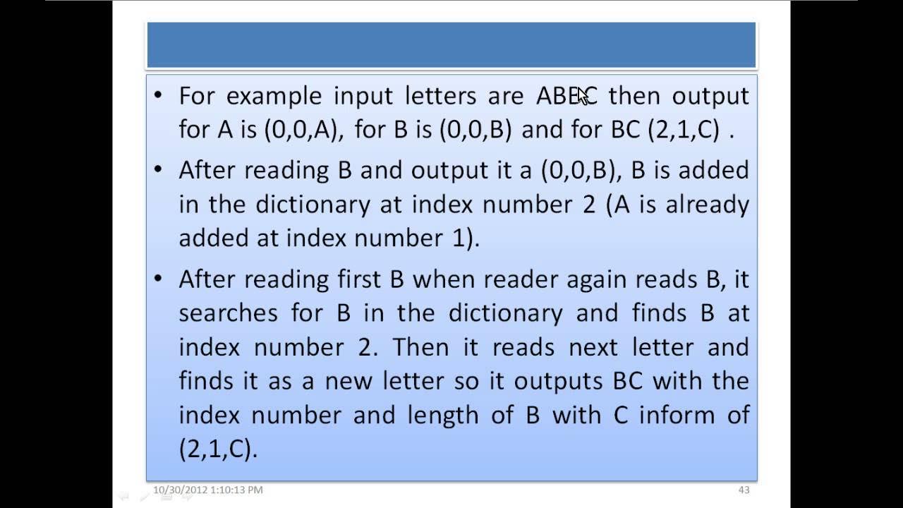 Information Coding Theory Part 6 - Lampel Ziv coding example with letters - YouTube