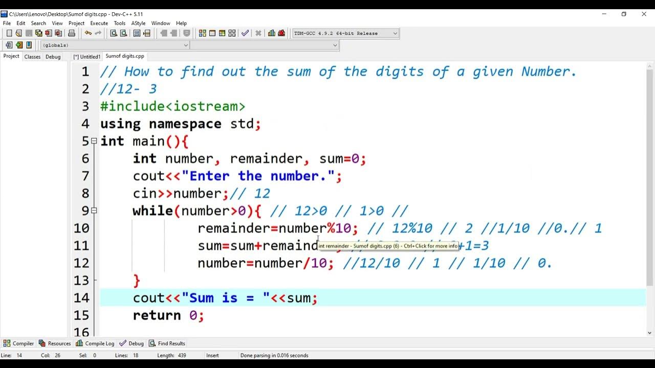 How to find out the sum of the digits of a given number in C++ ...