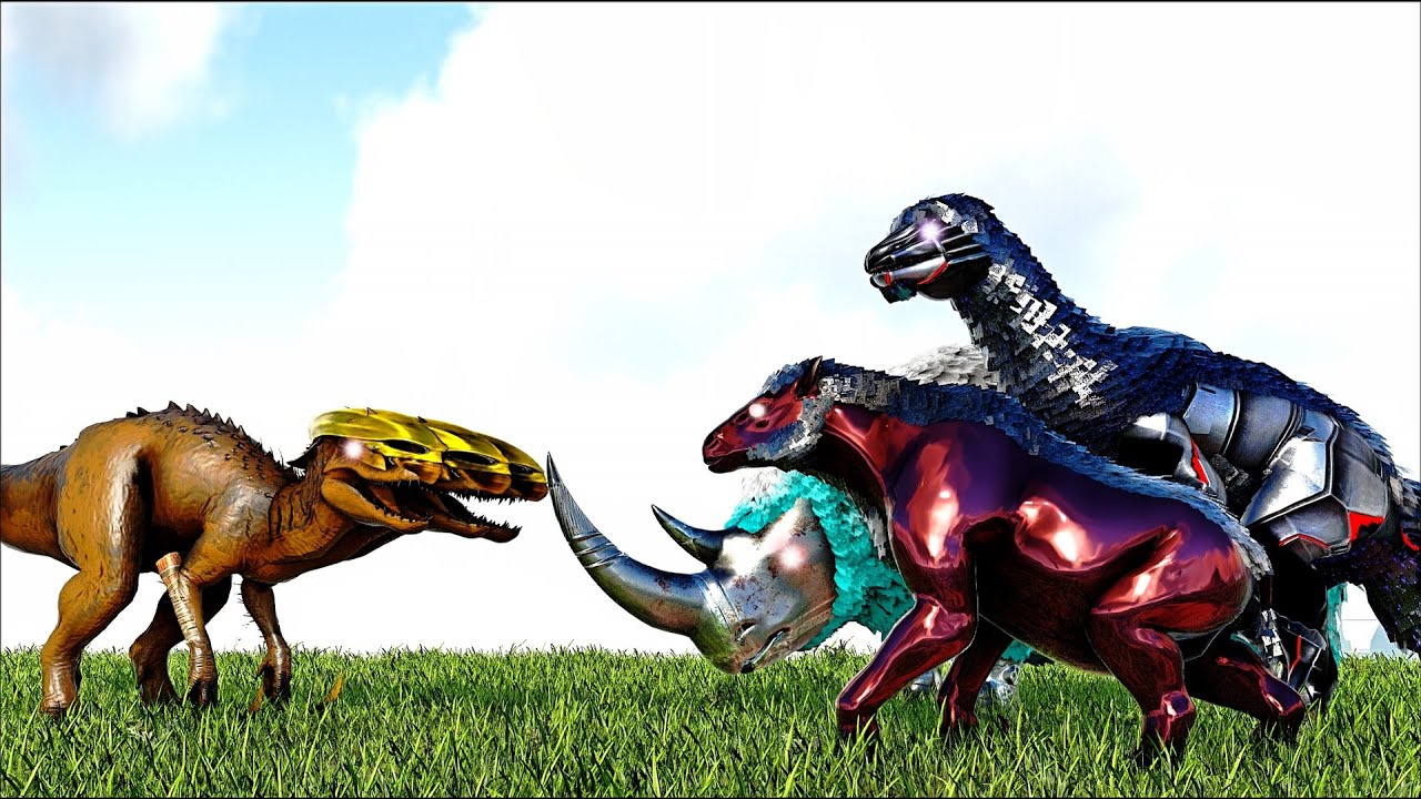 BIONIC CHALICO, THERI & RHINO VS INDORAVER THREEHEADED INDORAPTOR (ARK ...