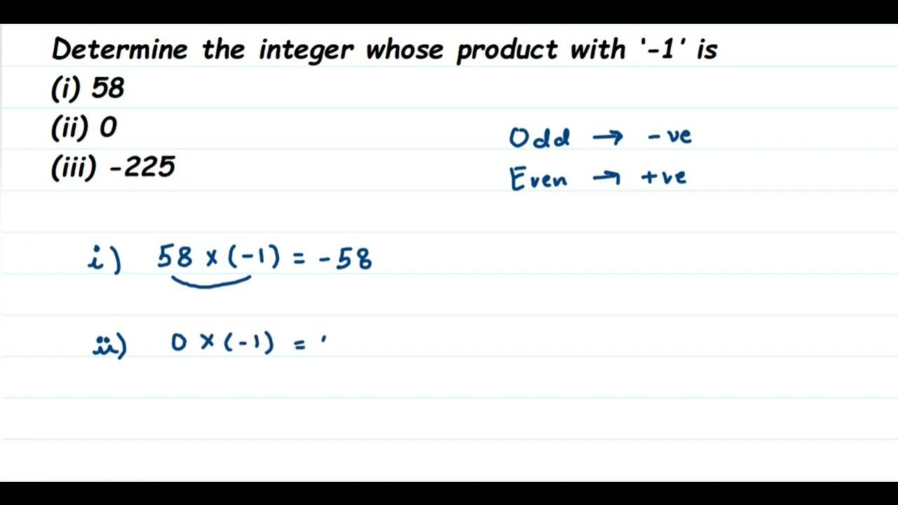 Determine the integer whose product with ‘-1’ is (i) 58 (ii) 0 (iii) -225. - YouTube
