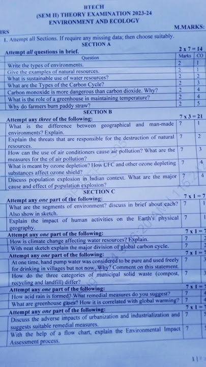 AKTU PAPER || Btech 1st Year 2023-2024 || btech 1st year EVS paper 2nd ...