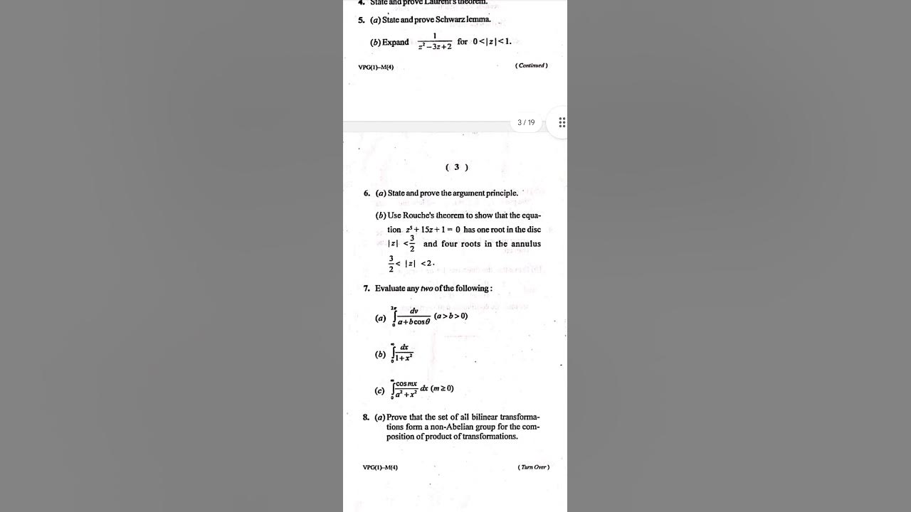 |2017-2019|Complex Analysis|Semester 1| VBU M.Sc. Mathematics |Paper 4 Previous Year Question ...