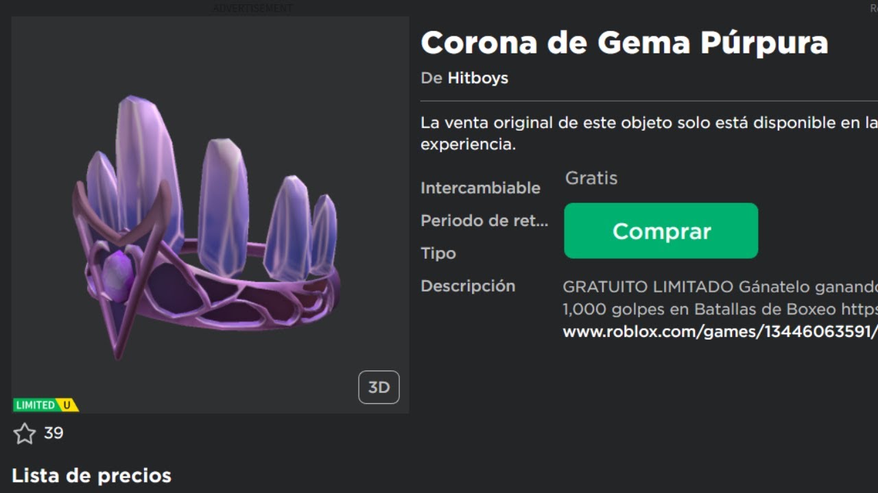 COMO CONSEGUIR Corona de Gema Púrpura COMPLETAMENTE GRATIS EN ROBLOX ...