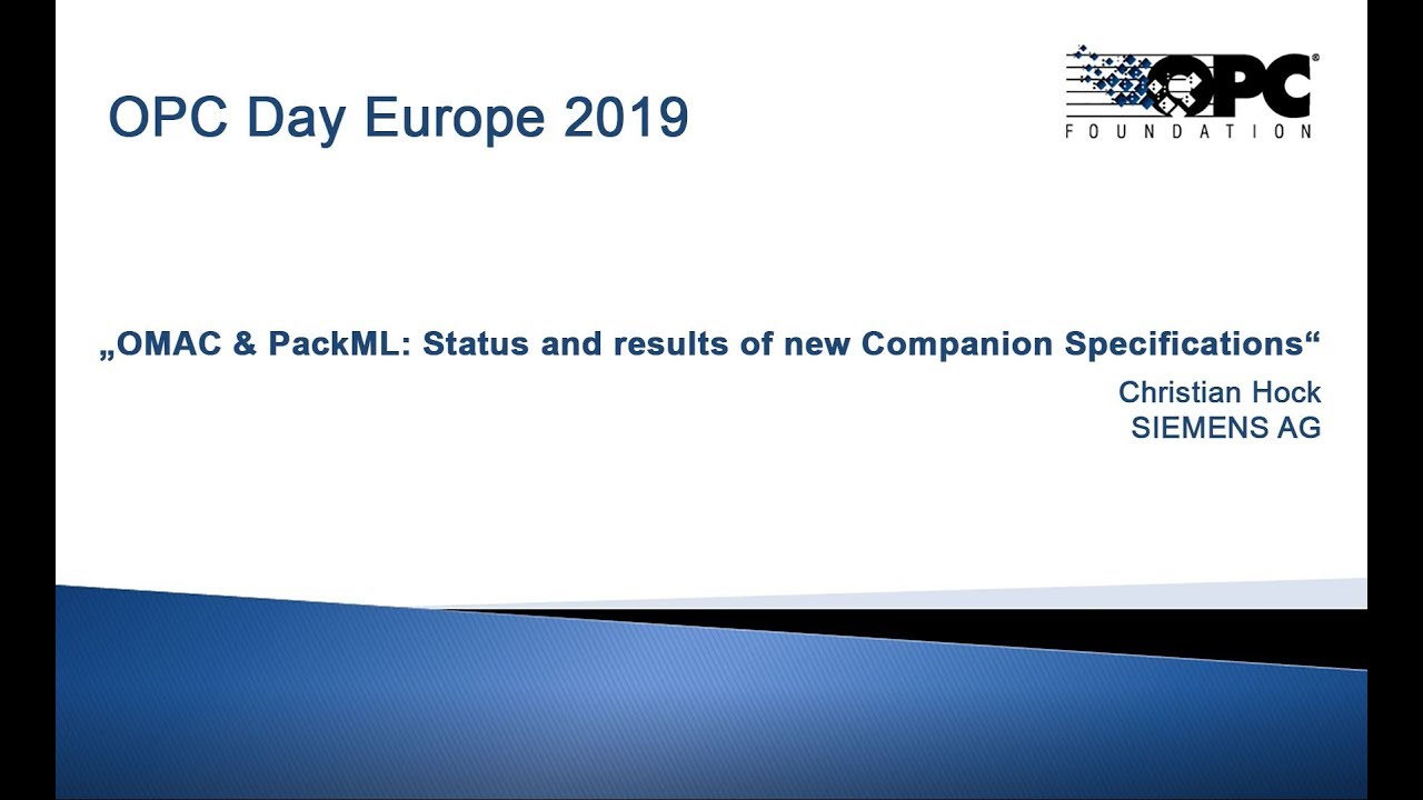 OPC Day 2019 - OMAC PackML by Christian Hock - YouTube