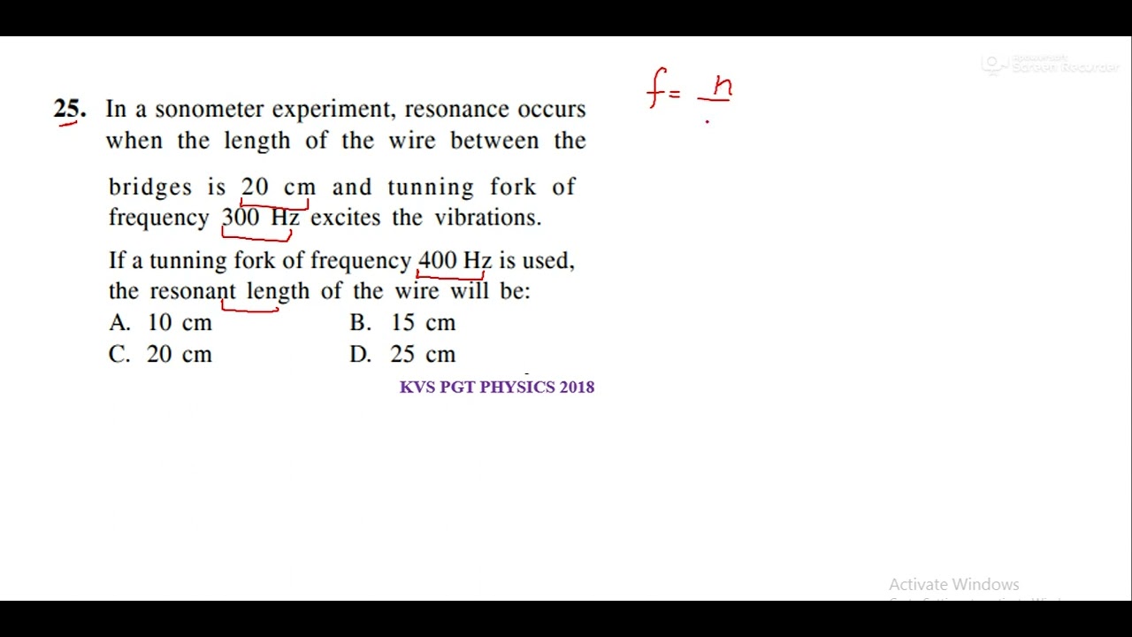 In a sonometer experiment, resonance occurs when the length of the wire ...