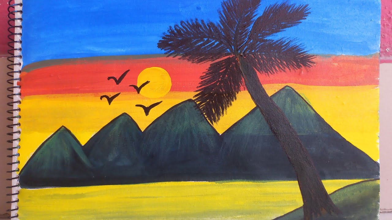 How to draw natural scenery/পাহাড়ের দৃশ্য আকা/Easy landscape drawing ...