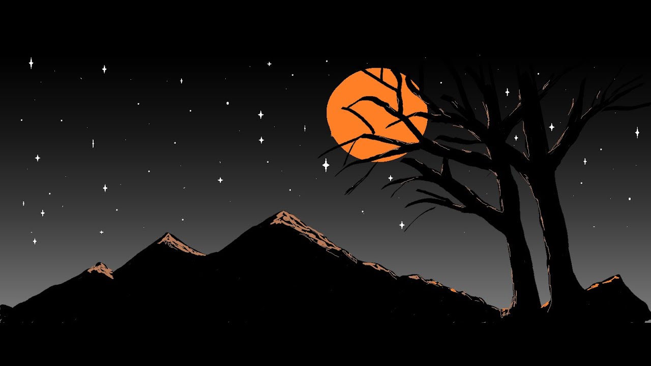 Night nature landscape drawing in ms paint - YouTube