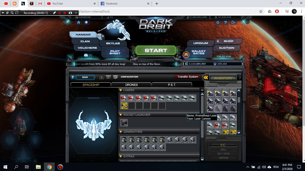 DarkOrbit | Equipping My SHIP with 4x PROMETHEUS LASER - YouTube