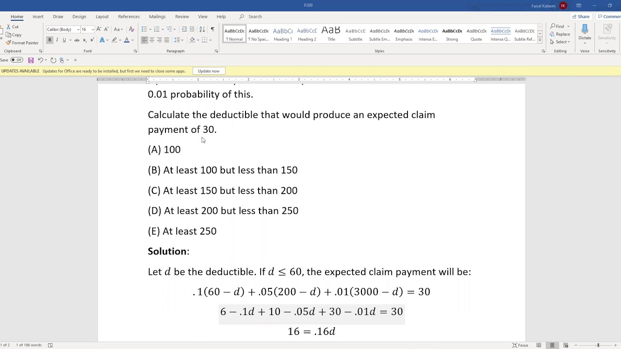 Actuarial SOA Exam P Sample Question 155 (once 209) Solution - YouTube