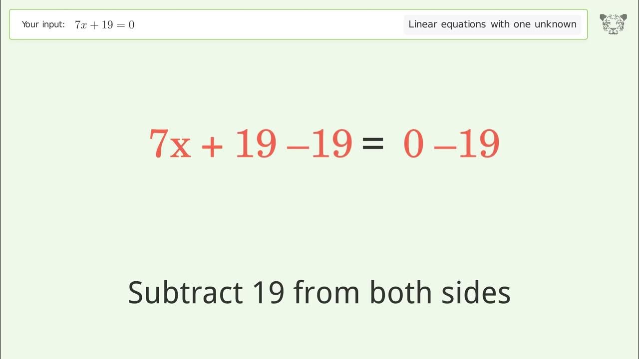 Solve 7x+19=0: Linear Equation Video Solution | Tiger Algebra - YouTube
