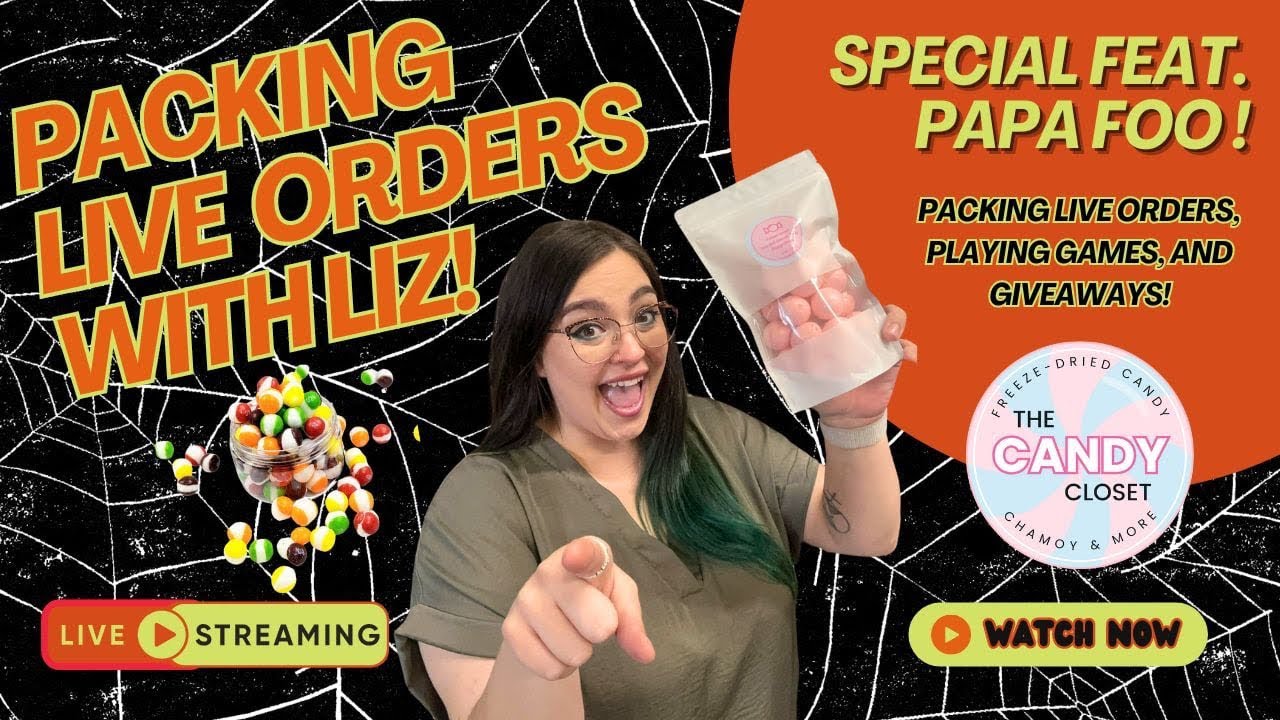 The Candy Closet is live packing orders, playing games, sales, and more ...