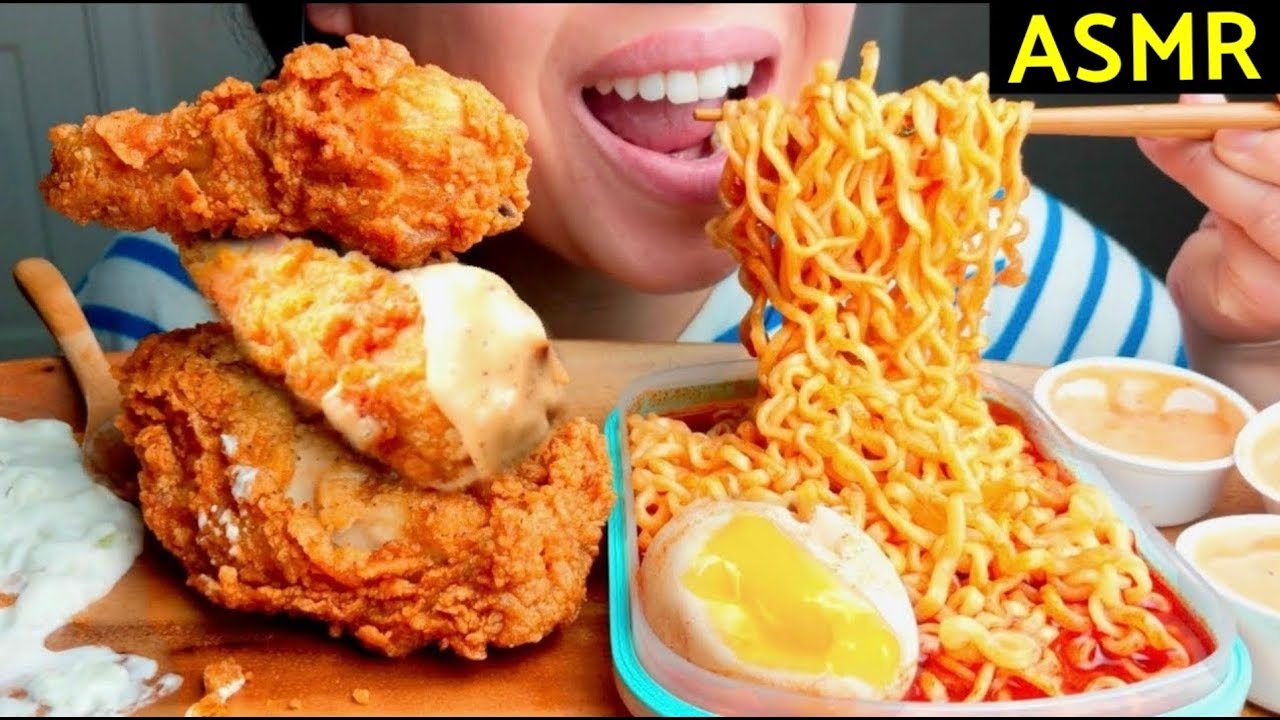 Asmr Kfc Fried Chicken Spicy Ramen Noodles Mukbang 먹방 No Talking Hot