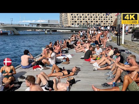 Strandgade Harbour Beach || 4K Beach Walking Tour || Copenhagen Denmark #Bikini #Sunbathe