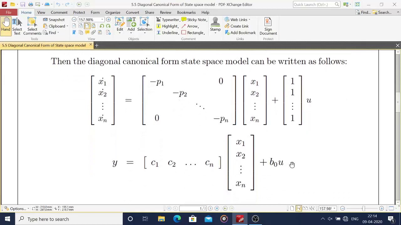 Diagonal Canonical form of state space model - YouTube